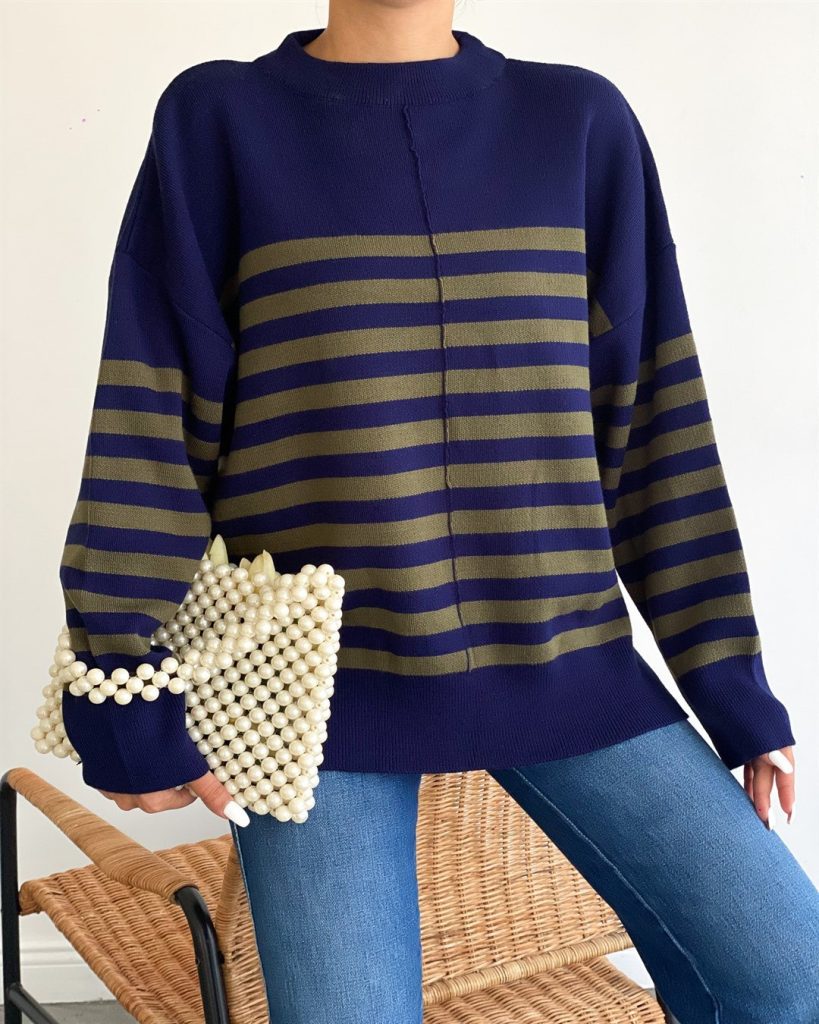 Wool Striped Top Navy Blue and Oily – Megara Online